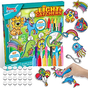 Klever Kits 24PCS Window Art Suncatcher Paint Kit, Create Your Own Window Art Sun Catcher Craft Kit for Kids Ages 4-8, DIY Suncatchers for Toddler Girls Boys Painting Activities Art Project
