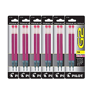 Value Pack of 6 - Pilot G2 Gel Ink Refills for Rolling Ball Pen, Fine Point, Pink (77253)