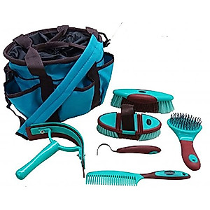 Showman 6 Piece Soft Grip Grooming Kit with Strapped Bag and Pockets on Outside