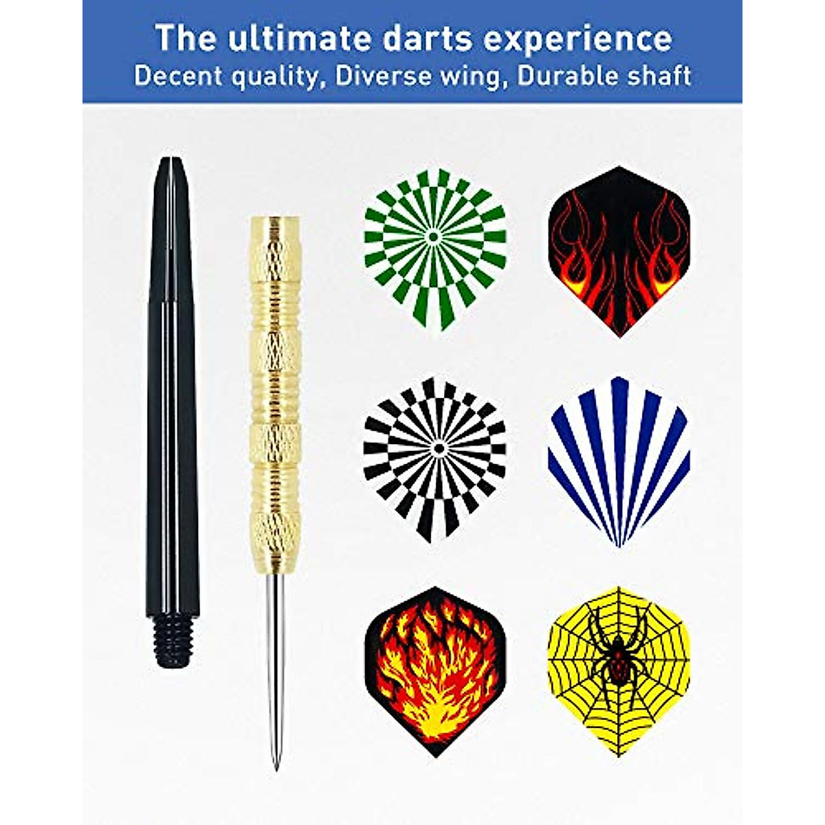 CIKKUE Steel Tip Darts, 18 Pack Premium Professional Dartboard Darts Metal Tip Set with 4 Extra Flights Flight Protectors Tools Men Gift