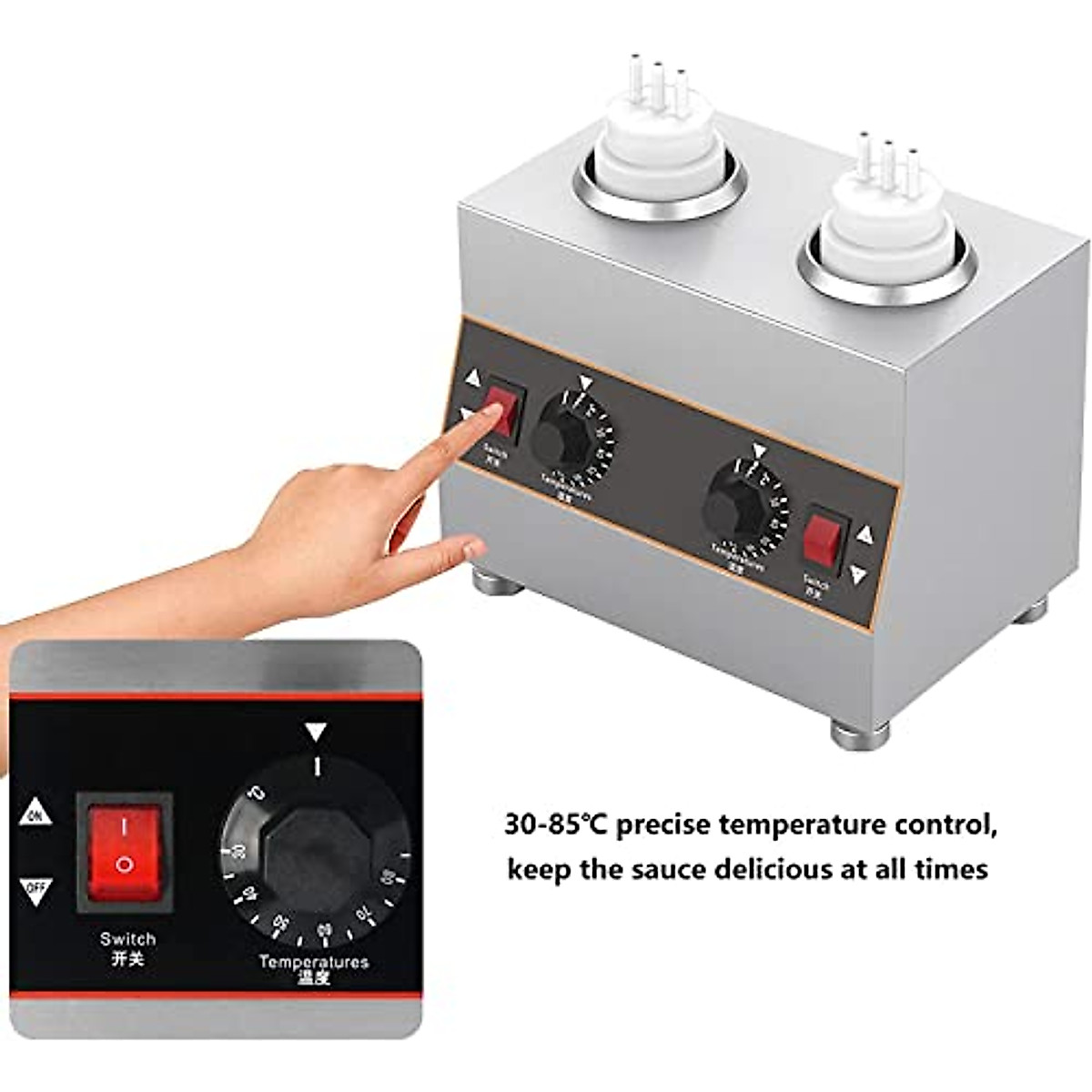 Electric Cheese Sauce Warmer,320W Commercial Food Sauce Heater,Multifunction Sauce Warmer Dispenser,30-85℃ Jam Chocolate Liquid Heater Machine,Automatic Jam Sauce Preservation Machine,650ML/Bottle