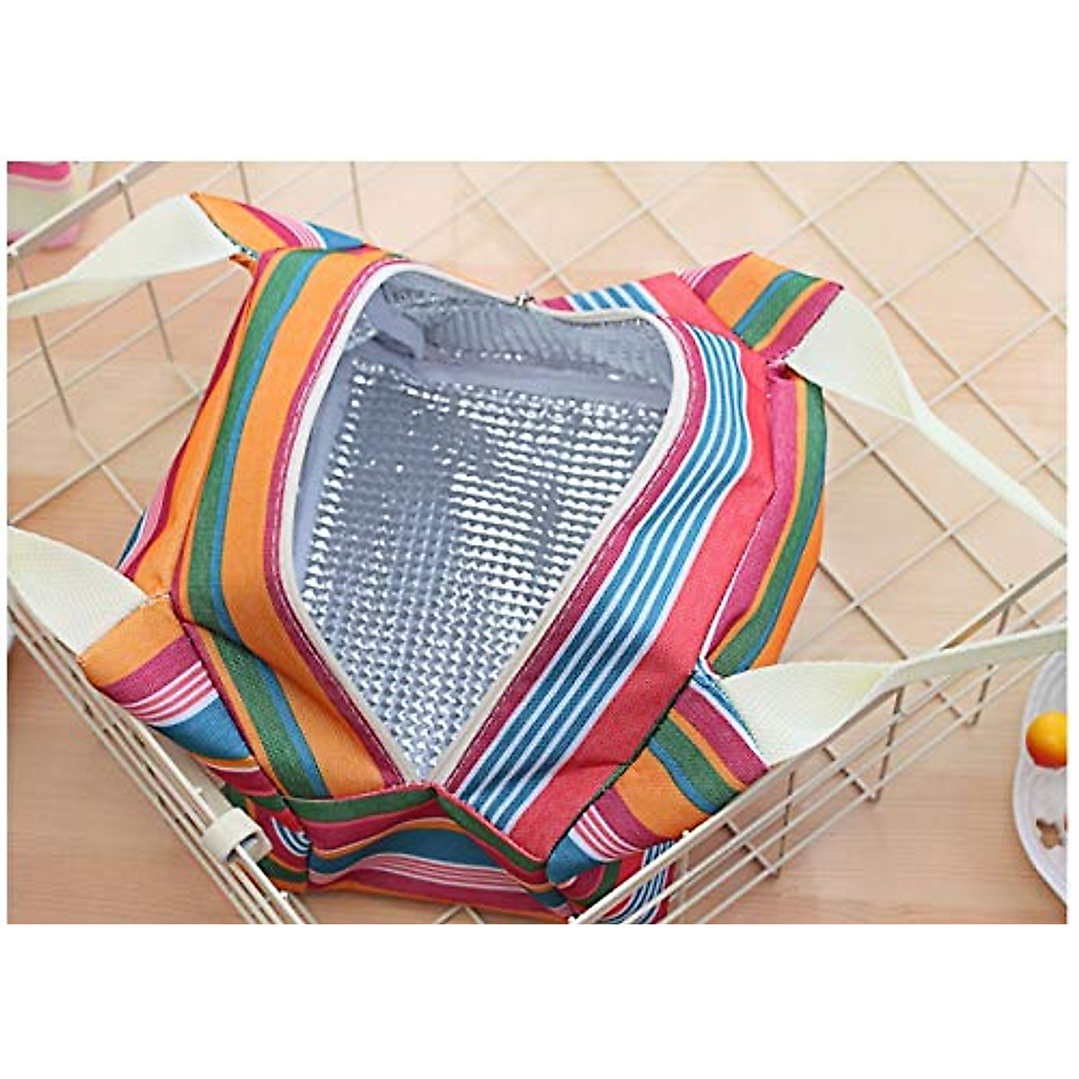 Lunch Bag Lunch Organizer for office Lunch Cooler with Zip Closure Foldable Lunch Tote Bag, Reusable Lunch Holder Insulated Lunch Container Picnic Bag for Men Women（Pink+Red）