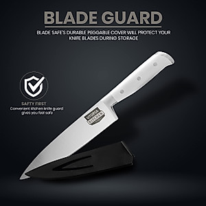 Utopia Kitchen 8 inch Chef Kitchen Knife Cooking Knife Carbon Stainless Steel Kitchen Knife with Sheath and Ergonomic Handle - Chopping Knife for Professional Use (White)