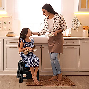 Korpai 13" Folding Step Stool for Adults and Kids Holds Up to 300 lbs,Non-Slip Folding Stools with Portable Handle, Compact Plastic Foldable Step Stool for Bathroom,Bedroom, Kitchen,Black,1PC