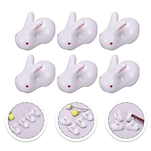 BESTOYARD 6 Pcs Mini Cute Rabbit 2 Inch Ceramic Chopsticks Stand Rest Bunny Shape Chopsticks Rack Stand Spoon Fork Holder Easter Party Dinning Table Decoration