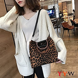 YYW Crossbody Bag for Women Medium Capacity Soft Satchel Handbags Leopard Pattern Clutch Purse Top Handle Bag (Brown)