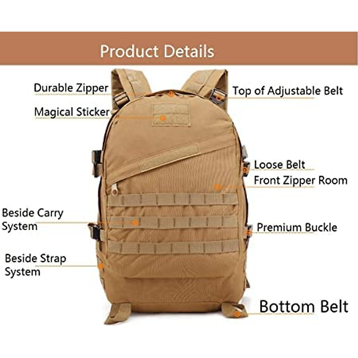 WIGGINOUT Tactical Backpack Military Large Army Daypacks (khaki)