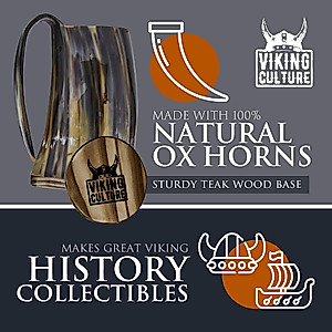 Viking Culture Ox Horn Mug, Shot Glass, and Bottle Opener (3 Pc Set) Authentic 16-oz. Ale, Mead, and Beer Tankard | Vintage Stein with Handle | Custom Intricate Design - Polished Finish | Wolf/Fenrir