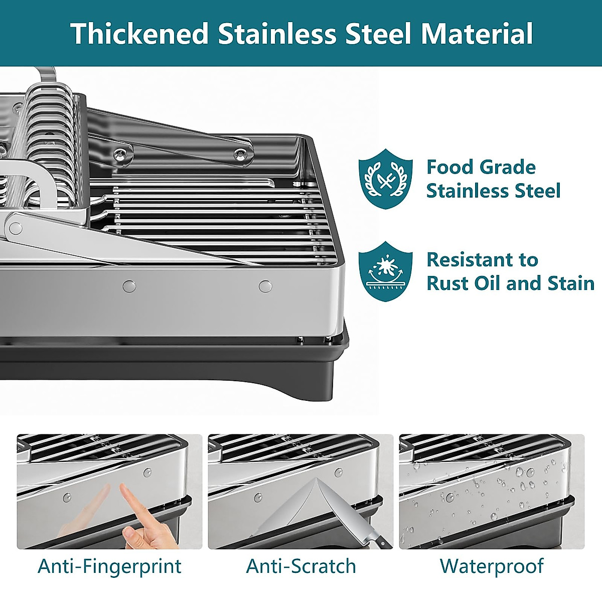 Stainless Steel Dish Drying Rack 2 Tier, Large Dish Racks for Kitchen Counter,Dish Drainer and Dish Rack with Drain of Rotatable Spout，Collapsible Dish Drying Rack for Kitchen Counter of family,Black