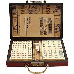 Florauspicious Chinese Mahjong Set, Traditional Majong Sets Chinese with 146PCS 0.87" x 0.59" x 0.47" Mini Mahjong Tiles, 2PCS Dot Dice & 6.7” Wooden Carry Case for Travel, Family Gathering, Party