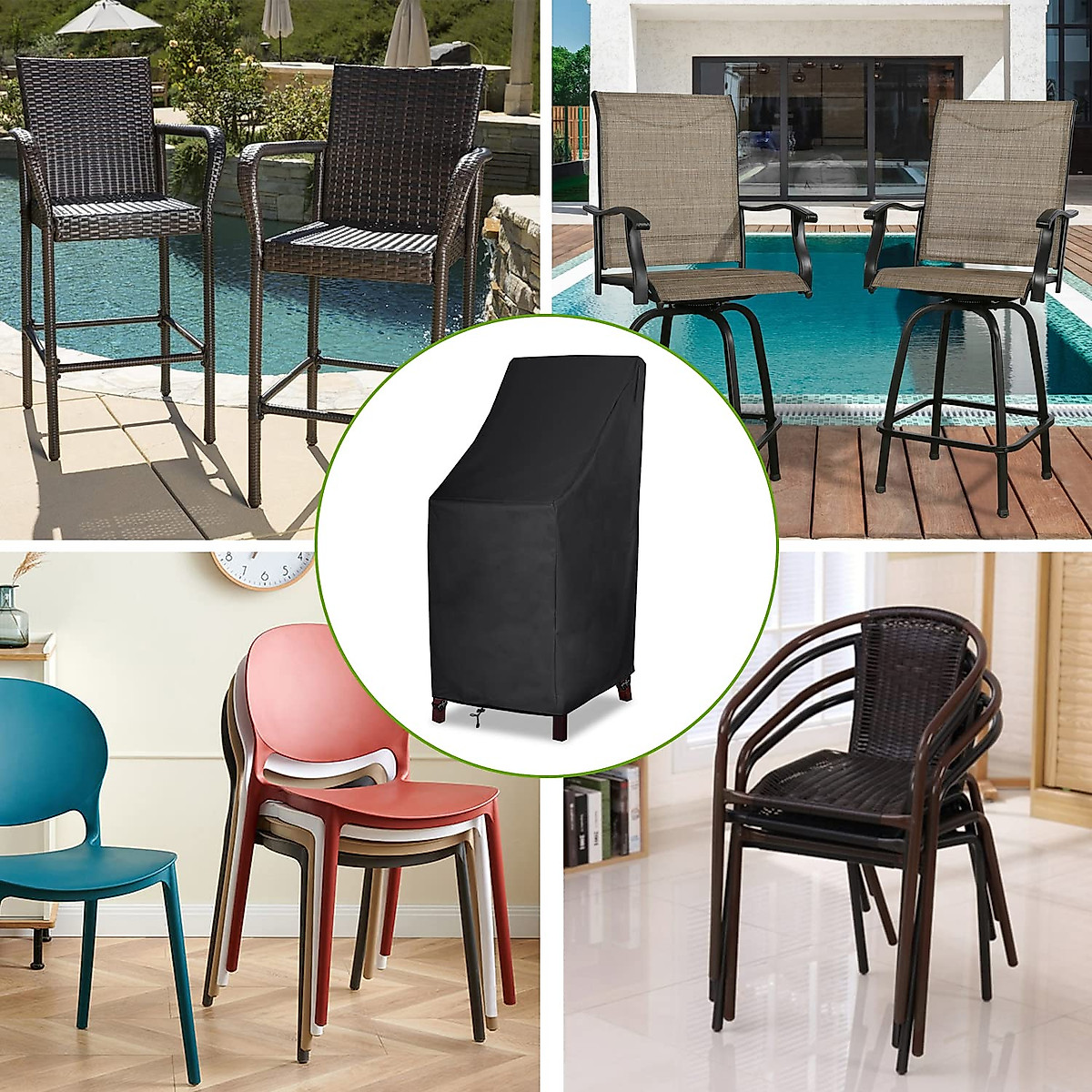 MAVINCHER Stackable Patio Chair Covers for Outdoor Furniture, Outdoor Chair Covers Waterproof, 600D Heavy Duty Lawn Outside Barstool Covers,Fits for 4-6 Stackable Dining Chairs,27"Lx27"Wx49"H, 4 Pack