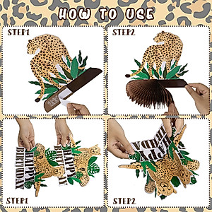 10 Pcs Leopard Birthday Decorations Leopard Table Centerpiece 3D Jungle Honeycomb Centerpieces Cheetah Birthday Decorations Cheetah Party Decorations for Jungle Happy Birthday Party Baby Shower