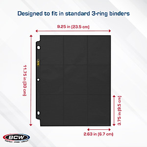 BCW Double-Sided 9-Pocket Pages Holder - 10 Black Pages | Trading Card Binder Sheets | Secure Side Loading | Ideal Card Storage and Display Solution