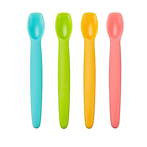 Innobaby Silicone Baby Spoon with Carrying Case Gum Friendly (4 Pack)(Aqua, Mango, Green, Pink)