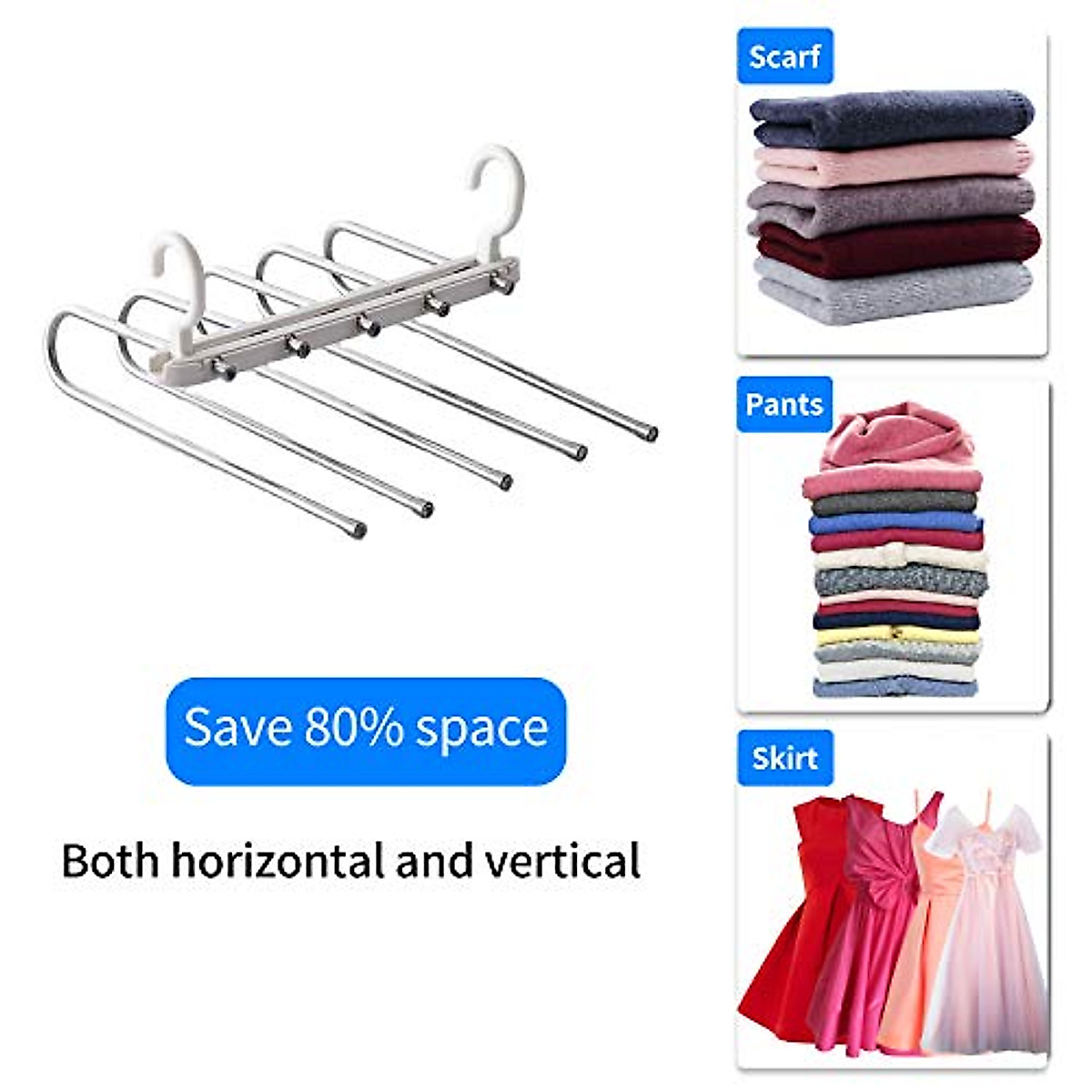 Magic Pant Hanger Multi Functional Non-Slip Pants Rack 5 Layers Space Saving Closet Storage Organizer for Jeans Trousers Pants Scarf Skirts 1 Pack (Grey)