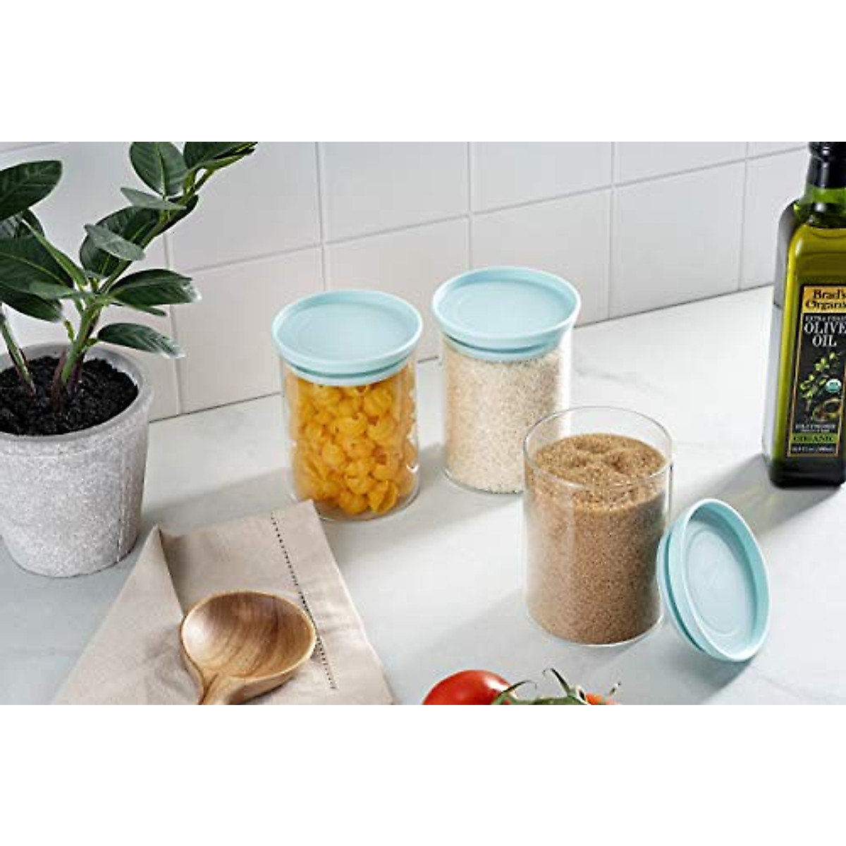 Godinger Food Storage Containers, Stackable Organization Canister Glass Jars - Medium, Set of 3