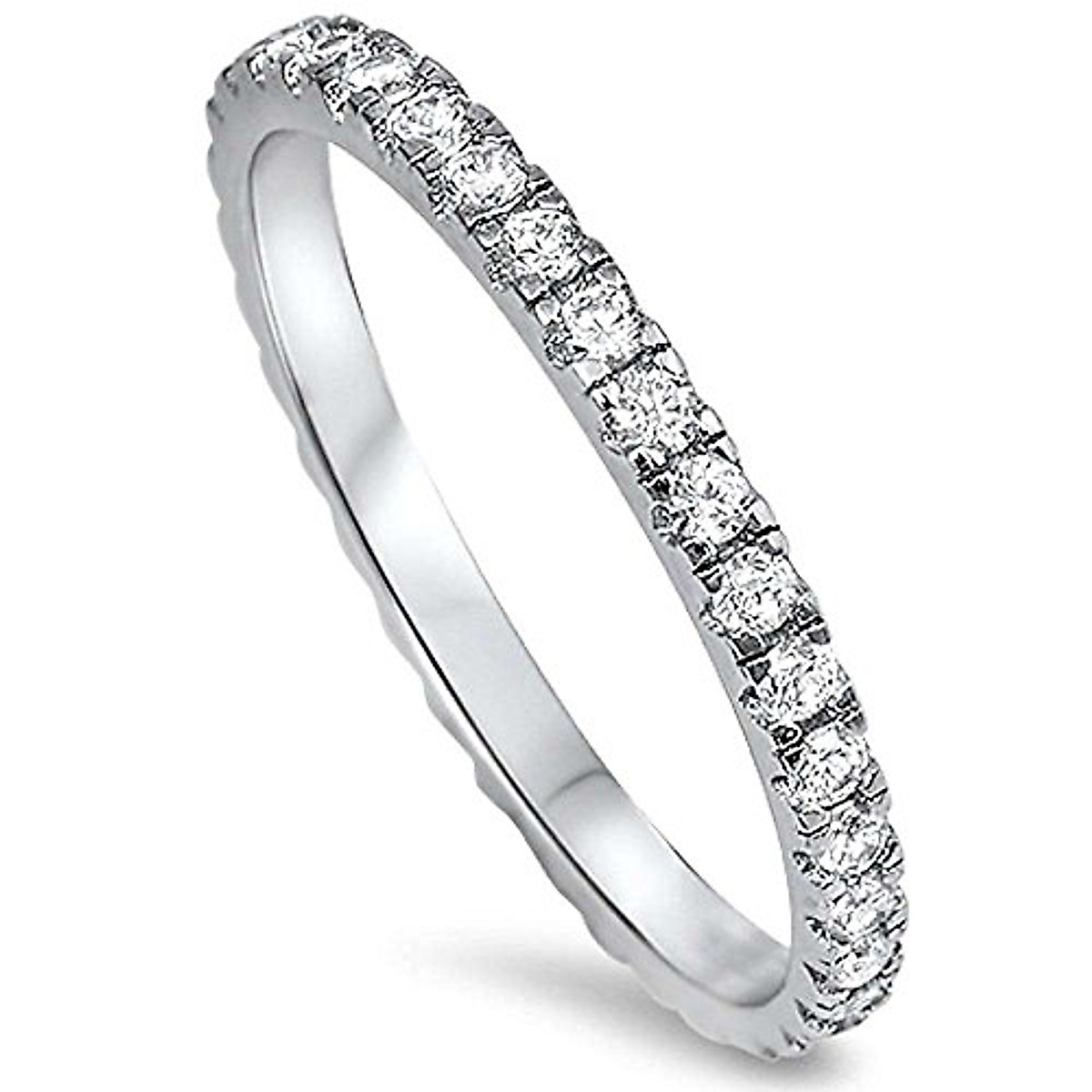 New Round Cubic Zirconia Eternity Style Band .925 Sterling Silver Ring Size 7