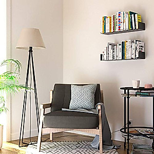 Wallniture Bali Floating Bookshelf and CD DVD Storage Shelves, Video Game Shelf Set of 2, Metal 24 Inch Black Floating Shelves for Wall