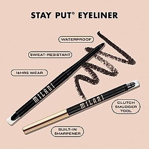 Milani Stay Put Eyeliner - Moss Boss (0.01 Ounce) Cruelty-Free Self-Sharpening Eye Pencil with Built-In Smudger - Line & Define Eyes with High Pigment Shades for Long-Lasting Wear