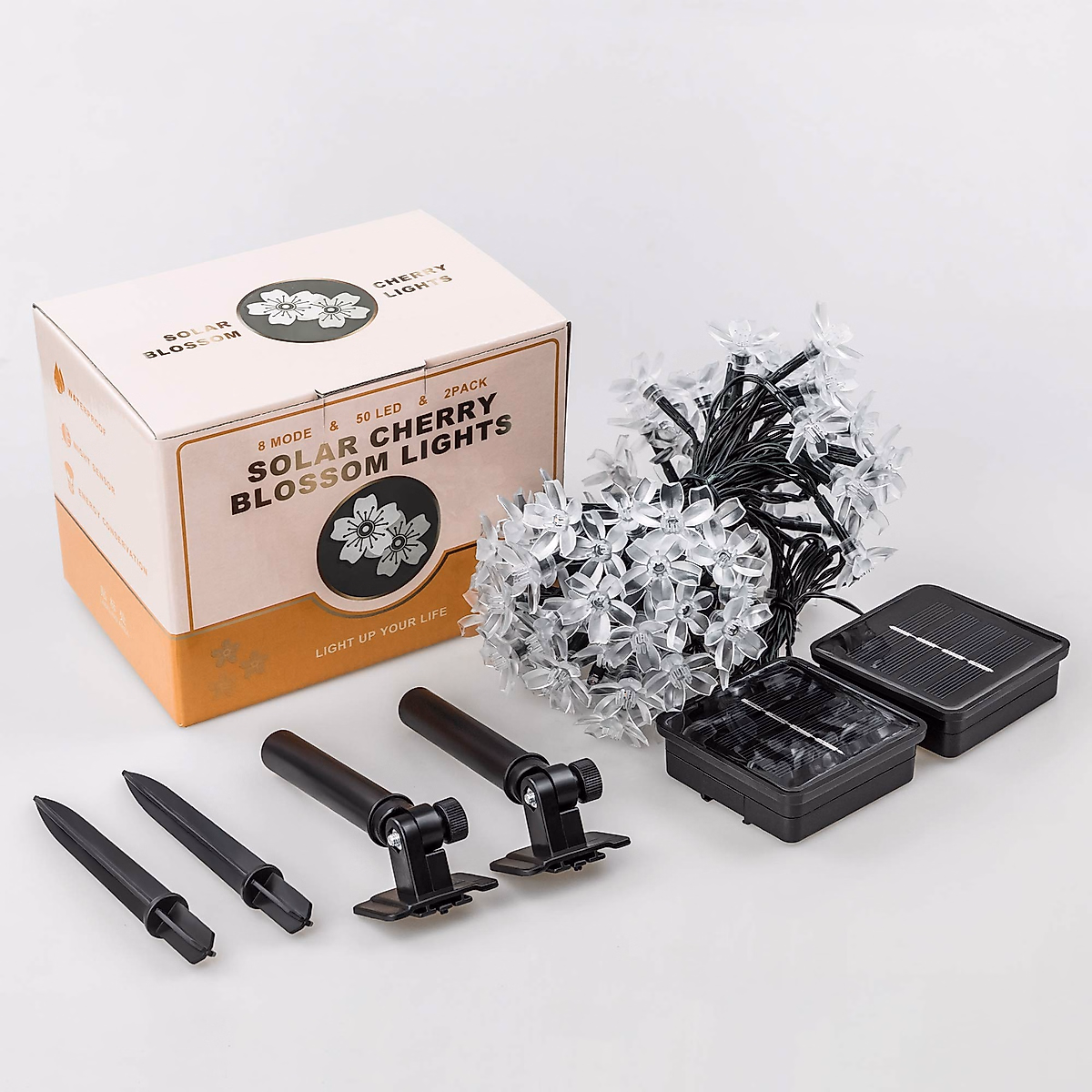 shinymolly 2 Pack Solar String Lights Outdoor Decoracion, 50 LED 21.3ft Warm White Waterproof Fairy Flower String Christmas Lights for Tree, Patio, Indoor Garden, Room, Holiday(50L-Warm White)