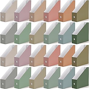 Colarr 24 Pcs Coloring Cardboard Magazine File Holder Magazine File Organize Book Magazine Storage Box Folder with Label Stickers for Document Offices School 3.54'' x 10.24'' x 10.63''(Morandi Color)