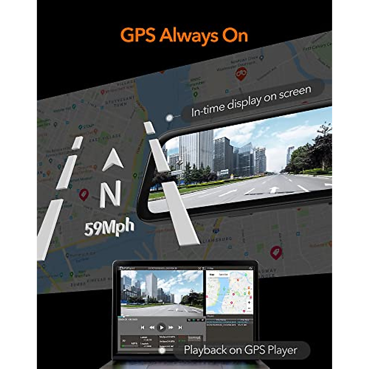 WOLFBOX G840S 12" 4K Mirror Dash Cam Backup Camera, 2160P Full HD Smart Rearview Mirror for Cars & Trucks, Front and Rear View Dual Cameras, Night Vision, Parking Assistance, Free 32GB Card & GPS