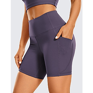 CRZ YOGA Women's Brushed Naked Feeling Biker Shorts 6'' - High Waist Matte Workout Yoga Gym Spandex Shorts Side Pockets Moon Violet Small