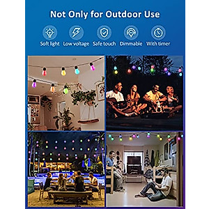 ZUUKOO LIGHT Smart Outdoor String Lights, 48FT RGB Patio Lights with 15 Dimmable LED Bulbs, APP Control, IP67 Waterproof, Timer, Warm White Lights and Music Sync for Balcony, Backyard, Party