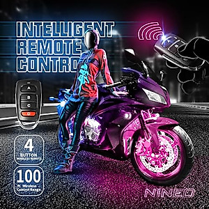 NINEO 8Pcs Motorcycle LED Light Kit with Brake Light, Motorcycle Underglow Lights with Remote Control Fit for Most Motorcycles Carts Trikes Cruiser Scooter ATV UTV - Pack of 8