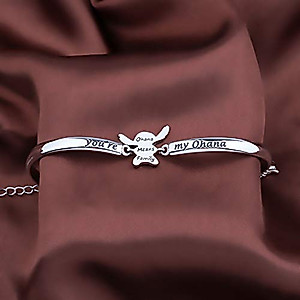 KUIYAI Ohana Bracelet Cartoon Gift You're My Ohana Bangle Means Family Hawaiian Jewelry for Family Best Friends BFF Jewelry (BR- Silver)