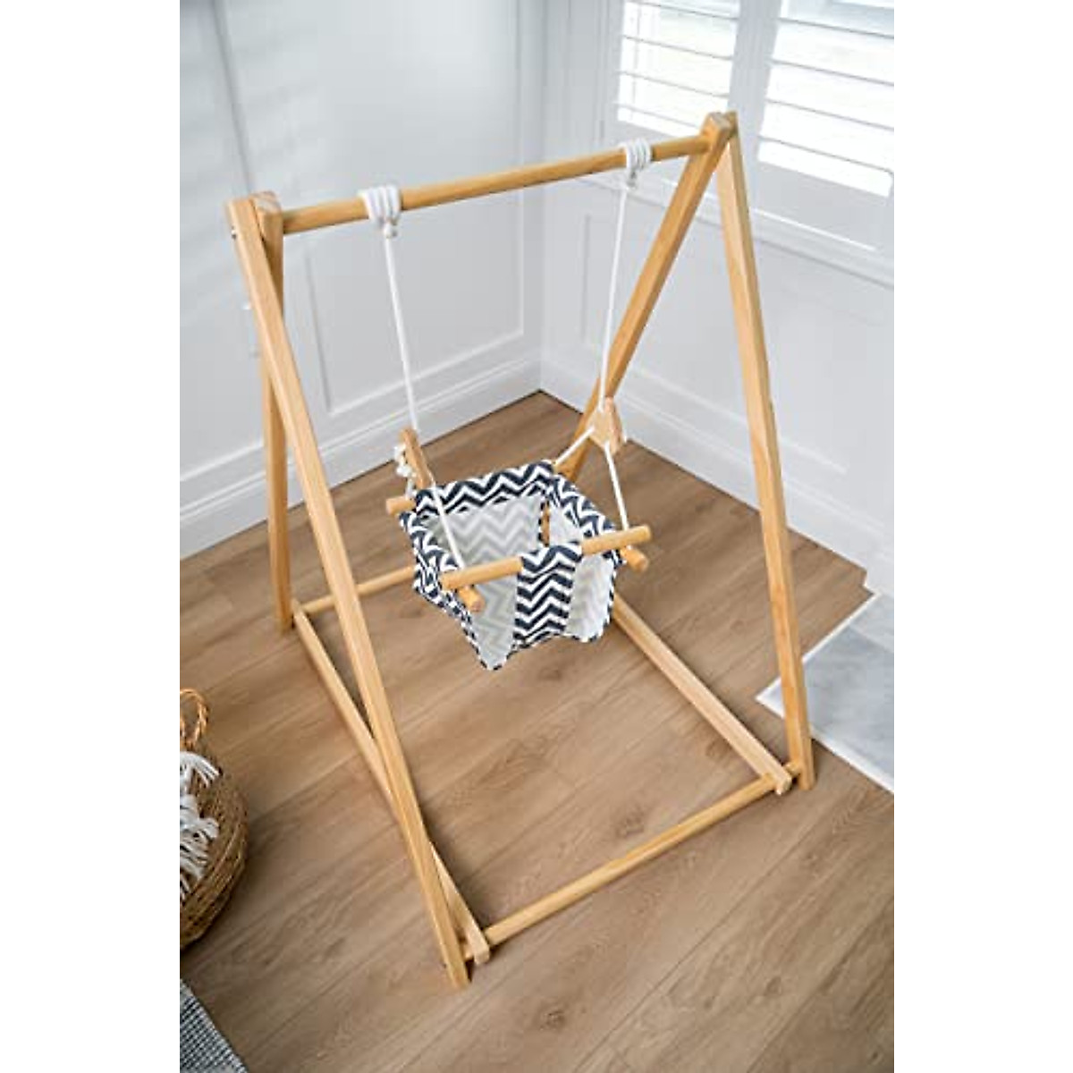 Avenlur Spruce Baby, Toddler Foldable Swing Set with Stand Children Ages 6 Months to 3 Years Montessori, Waldorf Style Self Standing Indoor Swingset Home, Child Day Care, Preschool