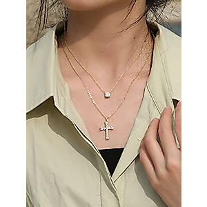 S.Leaf Cross Necklace for Women Gold Diamond Cross Necklaces for Women Sterling Silver Cross Pendant Necklaces for Women Birthday Anniversary