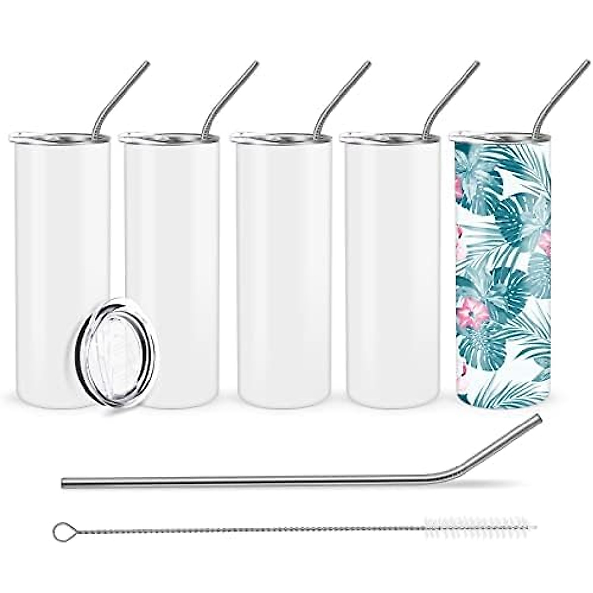 Ninth DIY Transfer 20 oz Sublimation Tumblers Blank Skinny Straight,Stainless Steel Double Wall Insulated Sublimation Glittery White Tumbler, for Heat Press or Convection Oven(5 Pack)