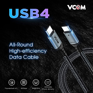 VCOM USB 4 Cable for Thunderbolt 4 Cable 4 FT, 100W Cable with 40Gbps Data and 8K@30Hz 5K@60Hz or Dual 4K Video,Compatible with Thunderbolt 3/4 Cable and USB-C,for MacBooks,Hub, Docking, and More