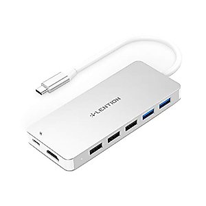 LENTION USB C Hub with 3-Slot Card Reader, 4K HDMI, USB 3.0, USB 2.0, Type C Data/Charging Compatible 2023-2016 MacBook Pro, New Mac Air/Surface, Stable Driver Certified Adapter (CB-C19, Silver)