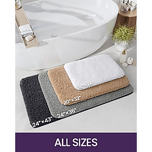 DEXI Bathroom Rug Mat, Extra Soft and Absorbent Bath Rugs, Washable Non-Slip Carpet Mat for Bathroom Floor, Tub, Shower Room, 24"x16", Grey