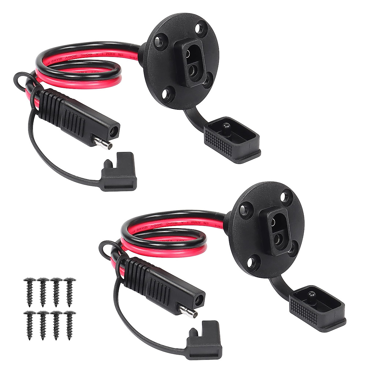 CERRXIAN 30cm 12AWG SAE to SAE Socket Sidewall Port Panel Mount Solar Cable, SAE Quick Connect Harness Cable(2-Pack)