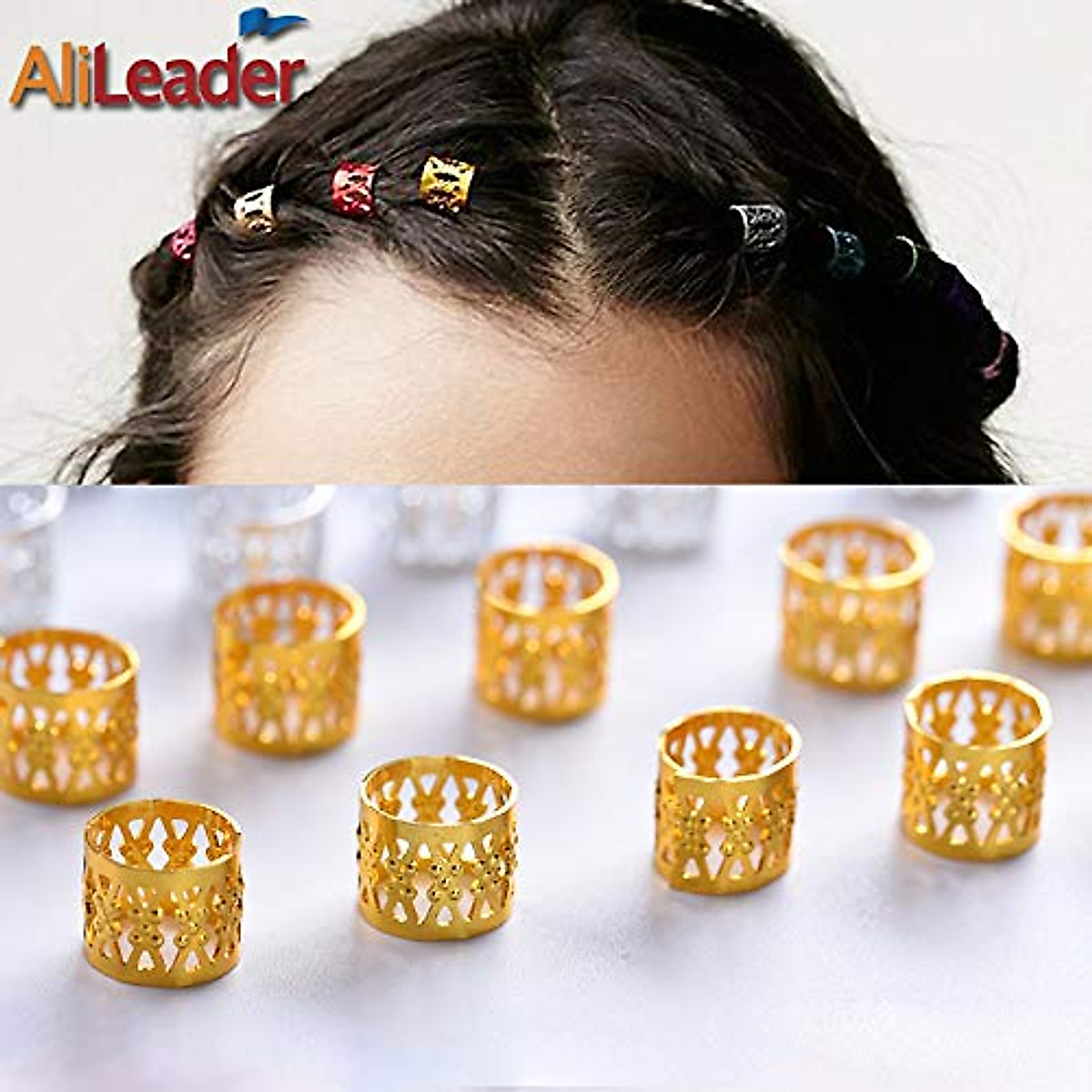 Alileader 100pcs Gold Hair Accessories - Hair Beads for Dreadlocks, Braids and Locs, Hair Clips, Hair Cuffs and Jewelry (Golden)