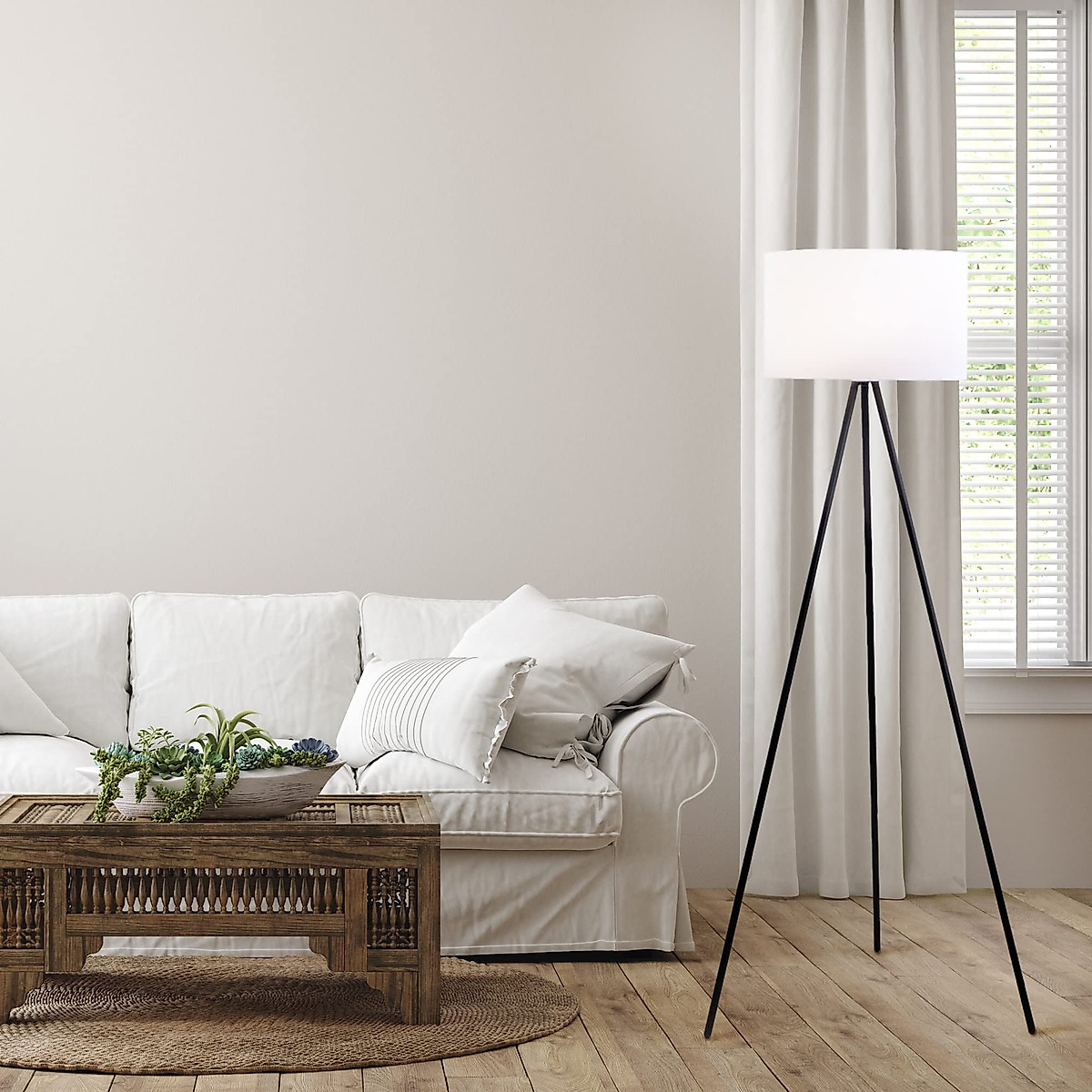 Catalina 19973-000 Mid-Century Modern Tripod Floor Lamp, 61.25", Black Classic