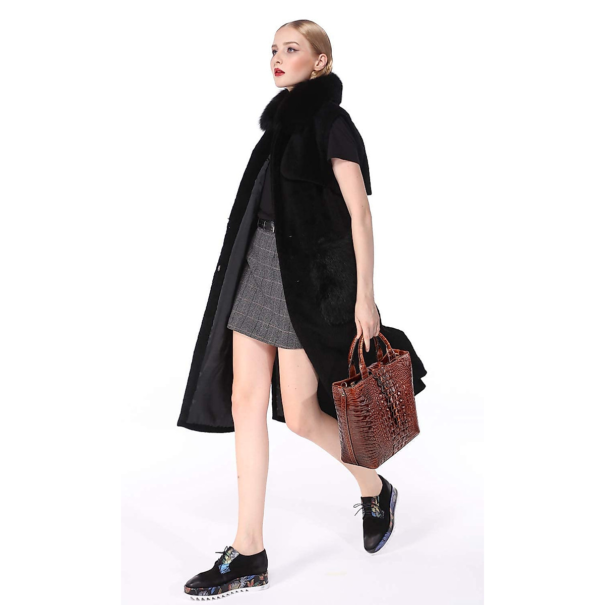 PIJUSHI Designer Genuine Leather Top Handle Satchel Handbags with Crocodile Wristlet Wallet