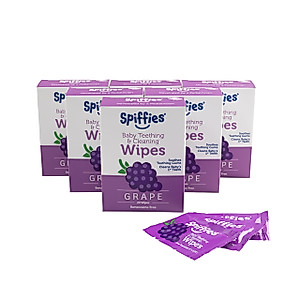 Spiffies Baby Oral Care Tooth Wipes - Gum & Teeth Wipe Tissues for Teething Relief & Cleaning Infant & Toddler Teeth - Baby Tooth Wipes w/Xylitol for Ages 0-12 Months & Up (Grape, 20 Count, 6 Pack)