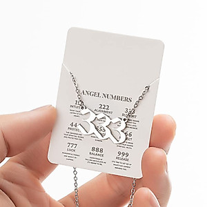 Caiyao 18K Gold & Silver Plated Stainless Steel Angel Number Necklace 111 222 333 444 555 666 777 888 999 Numerology Jewelry for Women-333 Silver