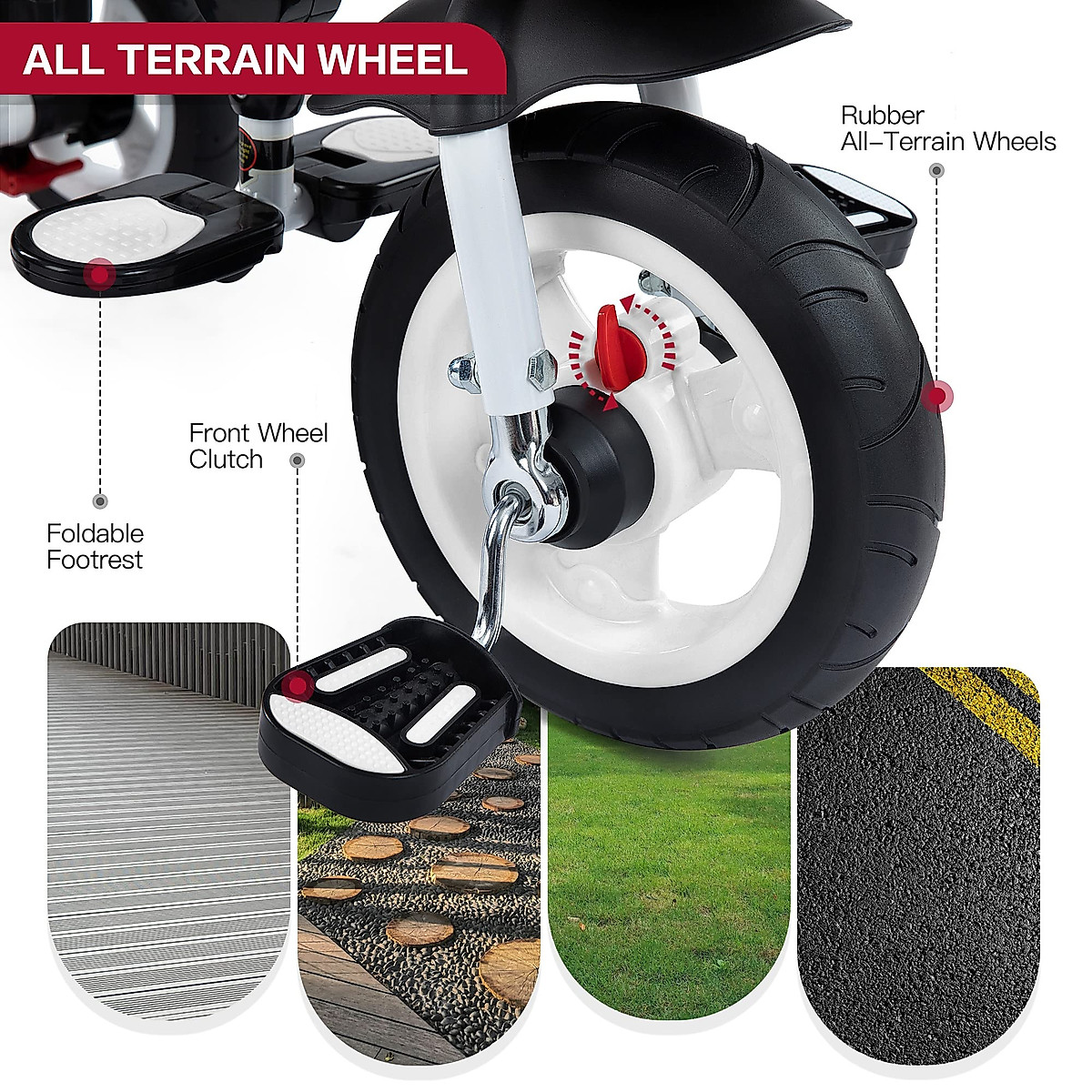 JMMD Baby Trike, 6-in-1 Kids Stroller Tricycle with Adjustable Push Handle, Removable Canopy, Safety Harness for 6 Months - 5 Year Old(Red)