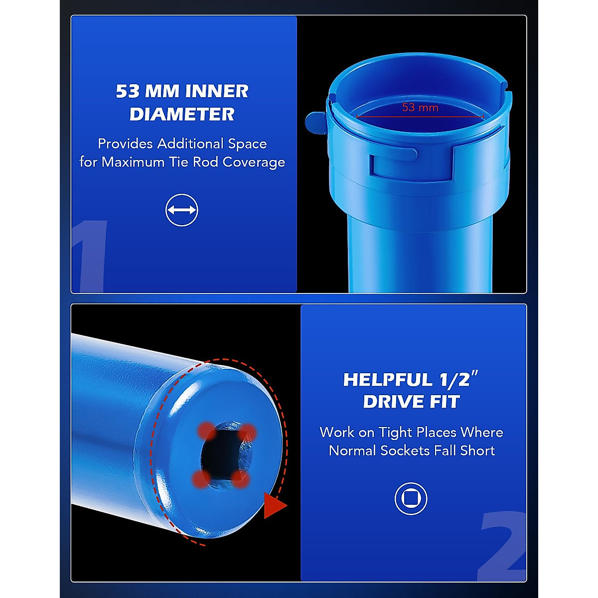 Orion Motor Tech Inner Tie Rod Removal Tool Kit, Inner Tie Rod Tool for Tie Rod Removal and Installation, Master Inner Tie Rod Tool Set with 12 Crowfoot Adapters 1/2 Inch Drive Tube and Tool Case (BK)