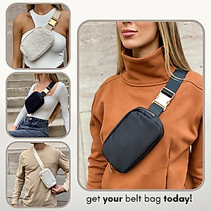 Boutique Belt Bag | Crossbody Bag Fanny Pack for Women Fashionable | Cute Mini Everywhere Bum Hip Waist Pack | Small Fashion Travel Chest Bag | Gold Accessories | Adjustable Extended Strap | Black