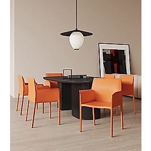 Manhattan Comfort Paris Mid Century Modern Saddle Leather Upholstered Dining Armchair, Coral