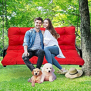 Replacement Cushions for Swing, Porch Swing Cushions with Backrest 2-3 Seater Waterproof Bench Pad Cushions Loveseat Cushions with Ties for Outdoor Patio Garden Furniture ( bright red 60*40in)