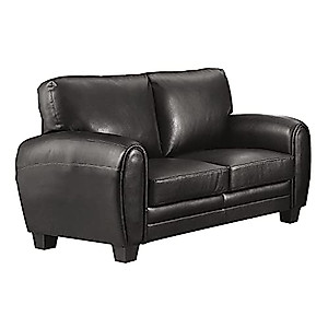 Pemberly Row Modern Faux Leather Loveseat for 2 People, Sofa Couch with High Back for Living Room, Black