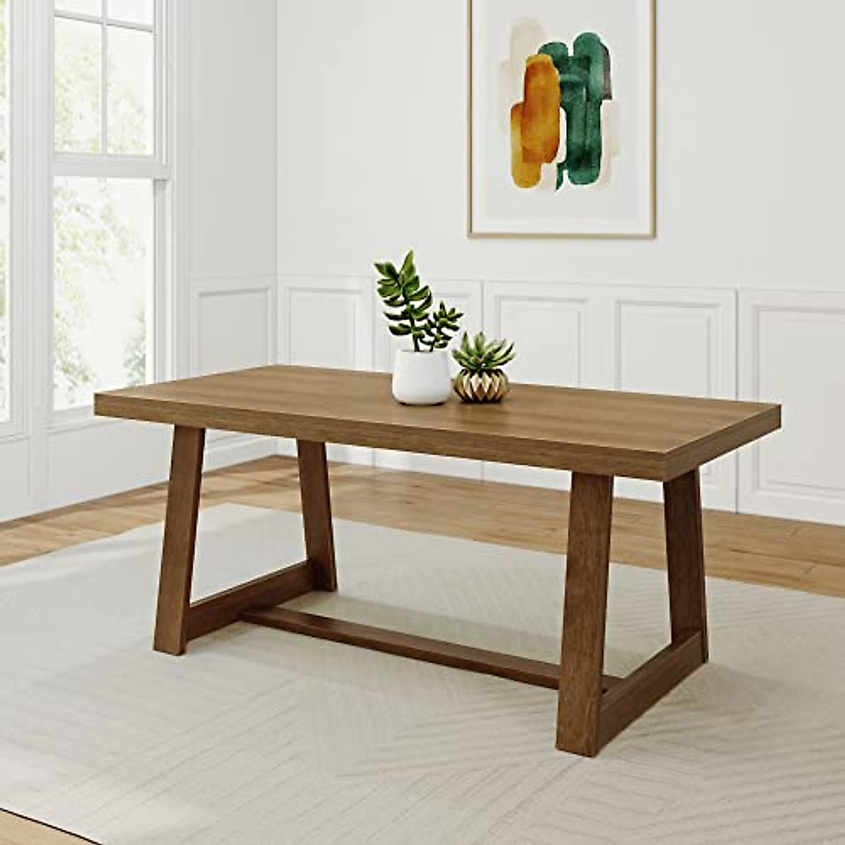 Plank+Beam 72 Inch Farmhouse Dining Table, Solid Wood Kitchen Table, Dinner Table for Dining Room, Pecan Wirebrush