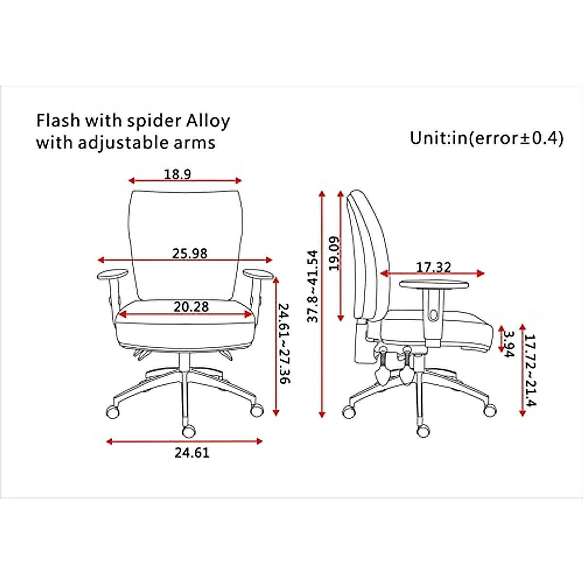 Pago Flash II Deluxe Ergonomic Chair Home Office Desk Chair with Alloy Spider and Adjustable Arms Black